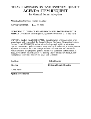 Fillable Online for General Permit Adoption - Texas Commission on Environmental Quality Fax ...