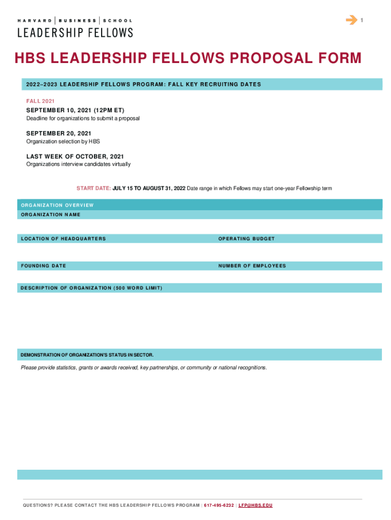 Fillable Online HBS LEADERSHIP FELLOWS PROPOSAL FORM - Harvard Business ...