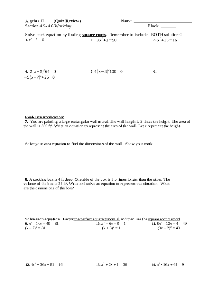Algebra 2 Worksheets (pdf) with answer keys - mathwarehouse Doc ...
