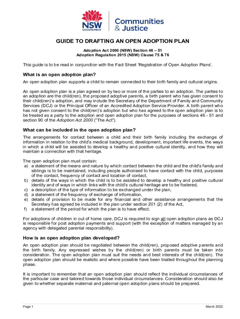 Fillable Online GUIDE TO DRAFTING AN OPEN ADOPTION PLAN - facs.nsw.gov ...