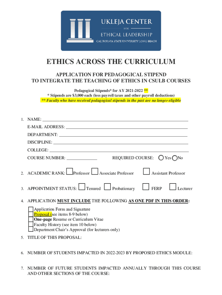 Fillable Online Ethics Across the CurriculumCalifornia State University ...
