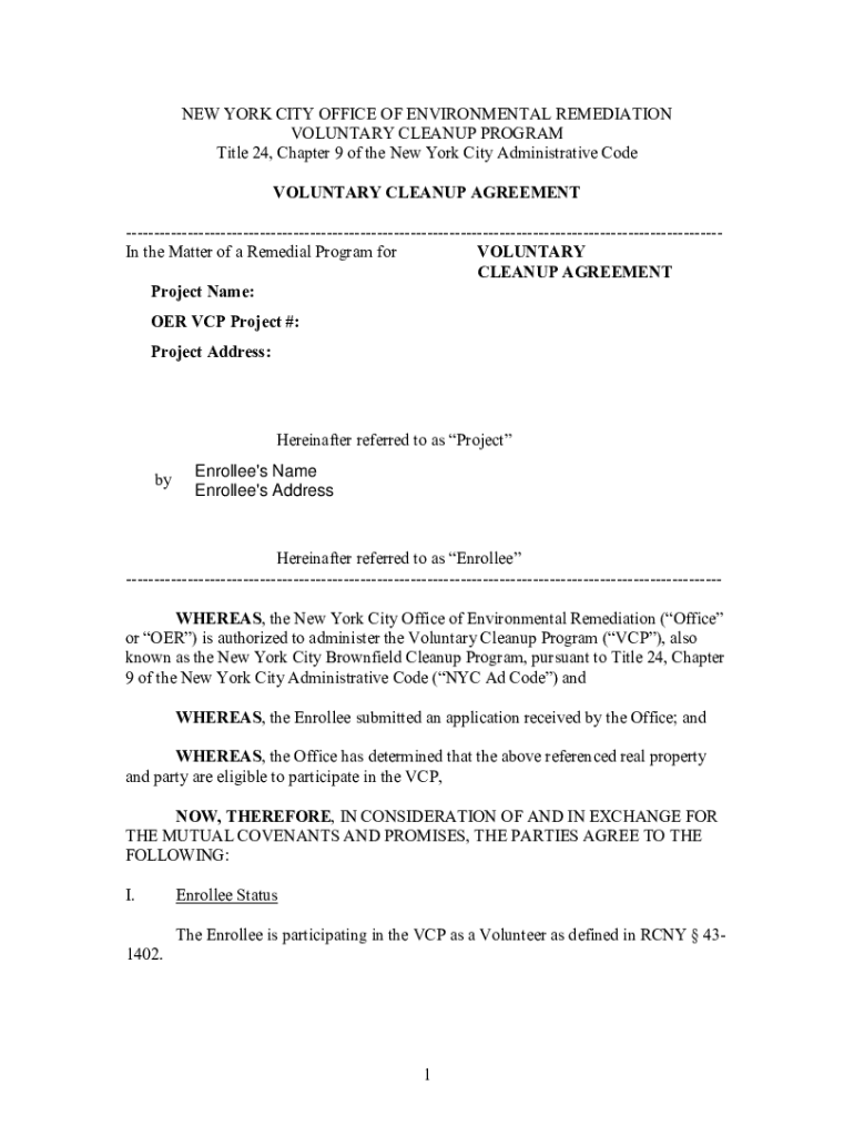 Fillable Online VOLUNTARY CLEANUP AGREEMENT VOLUNTARY CLEANUP AGREEMENT ...