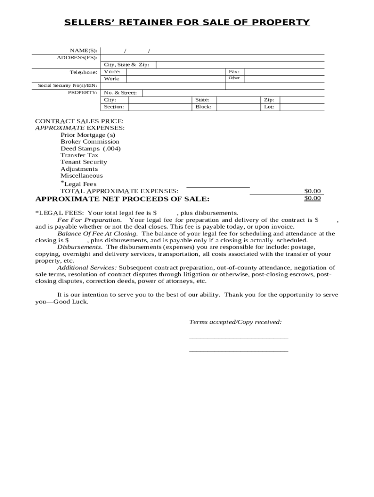 Seller's Retainer For Sale of Property - The Judicial Title ... Doc Template | pdfFiller