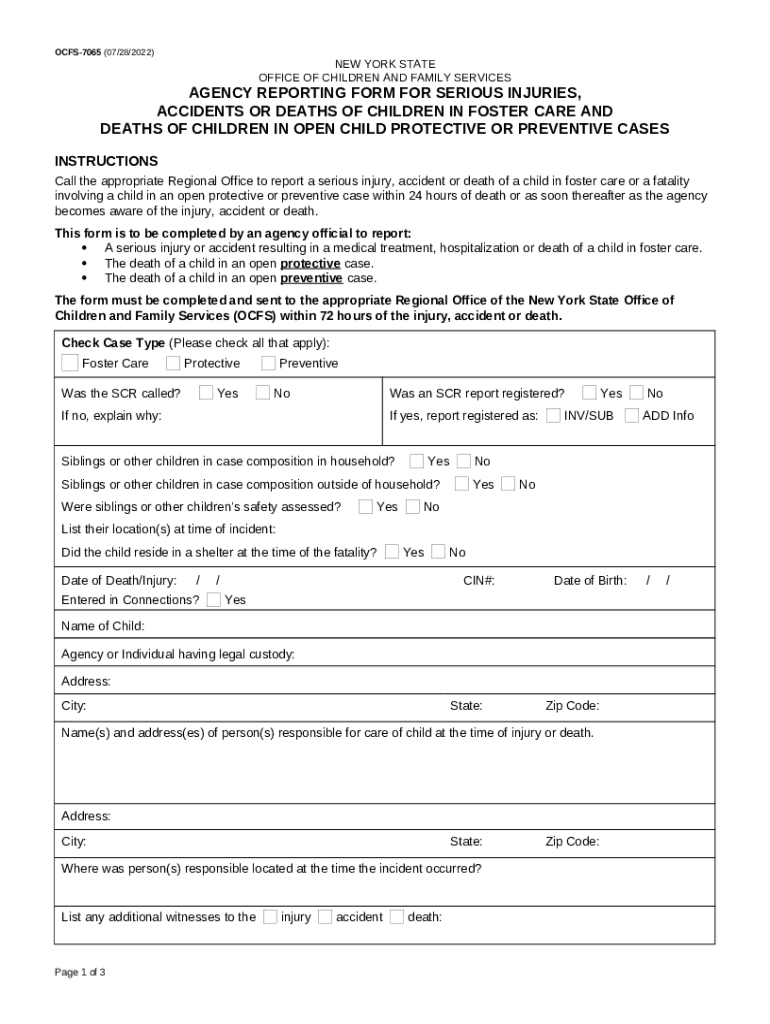 Agency Reporting for Serious Injuries Accidents or ... - ocfs ny Doc ...