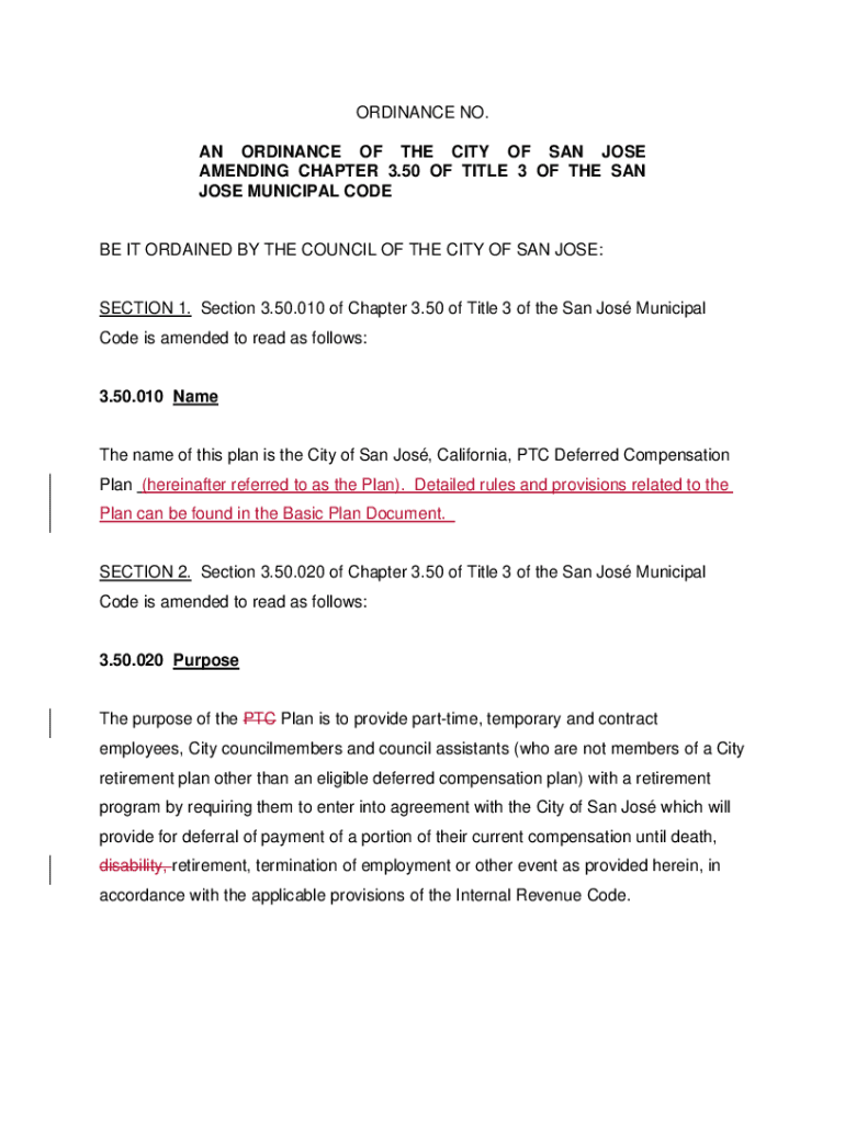 Fillable Online AN ORDINANCE OF THE CITY OF SAN JOSE AMENDING CHAPTER 3.50 OF TITLE 3 ... Fax ...