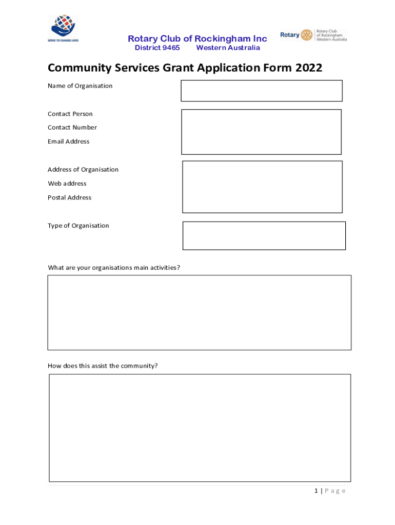 Fillable Online Community Services Grant Application Form 2022 - NET Fax Email Print - pdfFiller