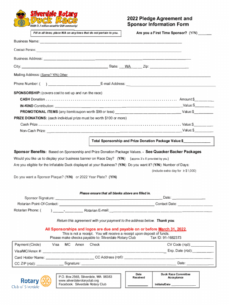 Fillable Online 2022 Pledge Agreement and Sponsor Information Form ...