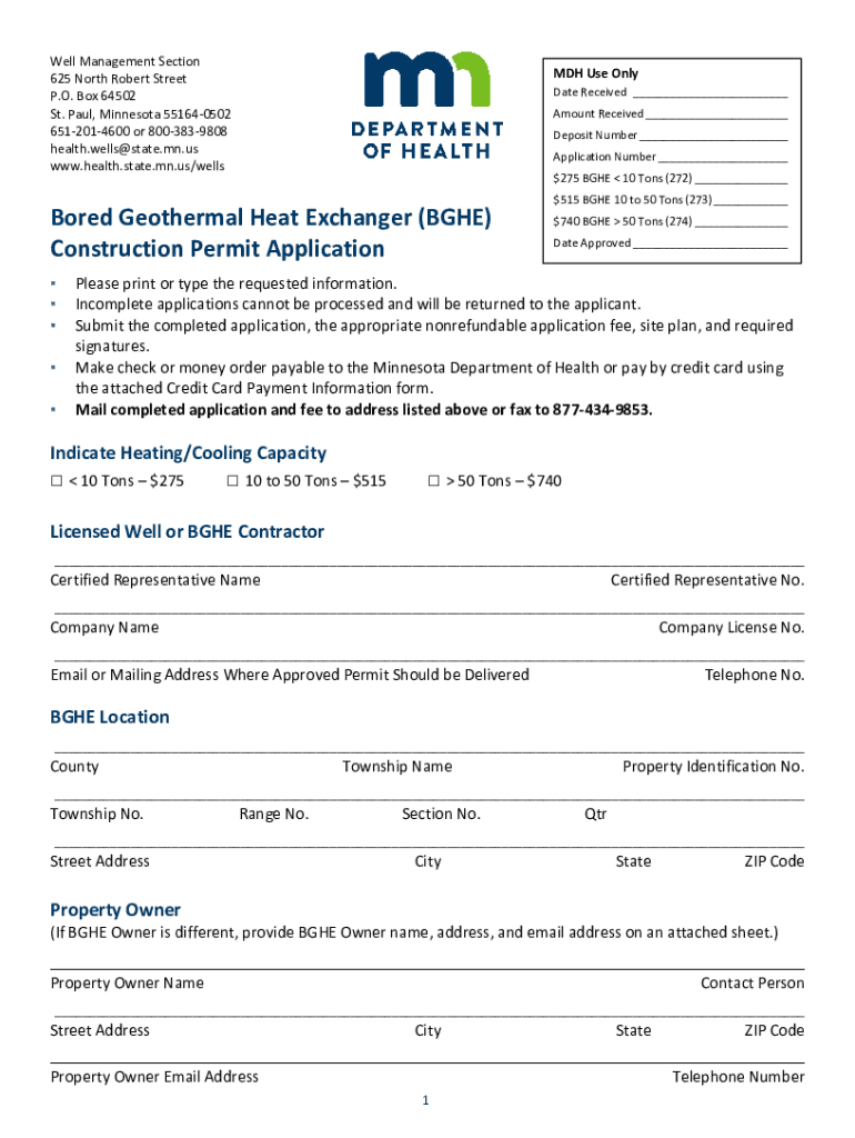 Fillable Online health mn Bored Geothermal Heat Exchanger (BGHE ...