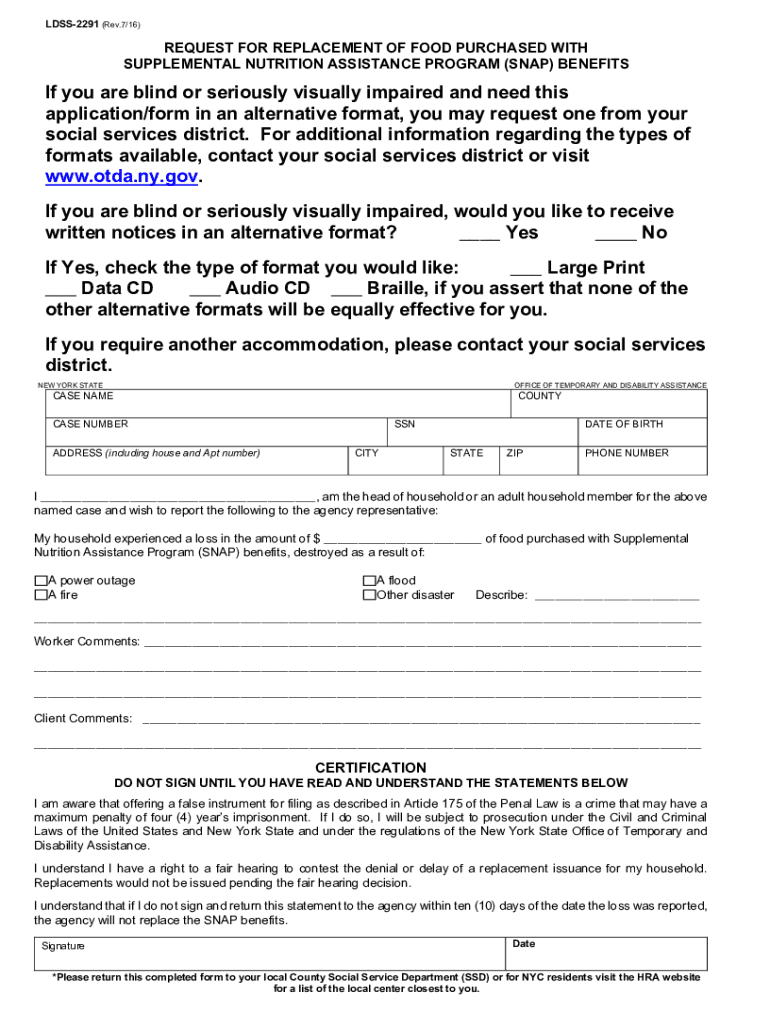 Fillable Online otda ny Form LDSS-2291 Download Printable PDF or Fill ...