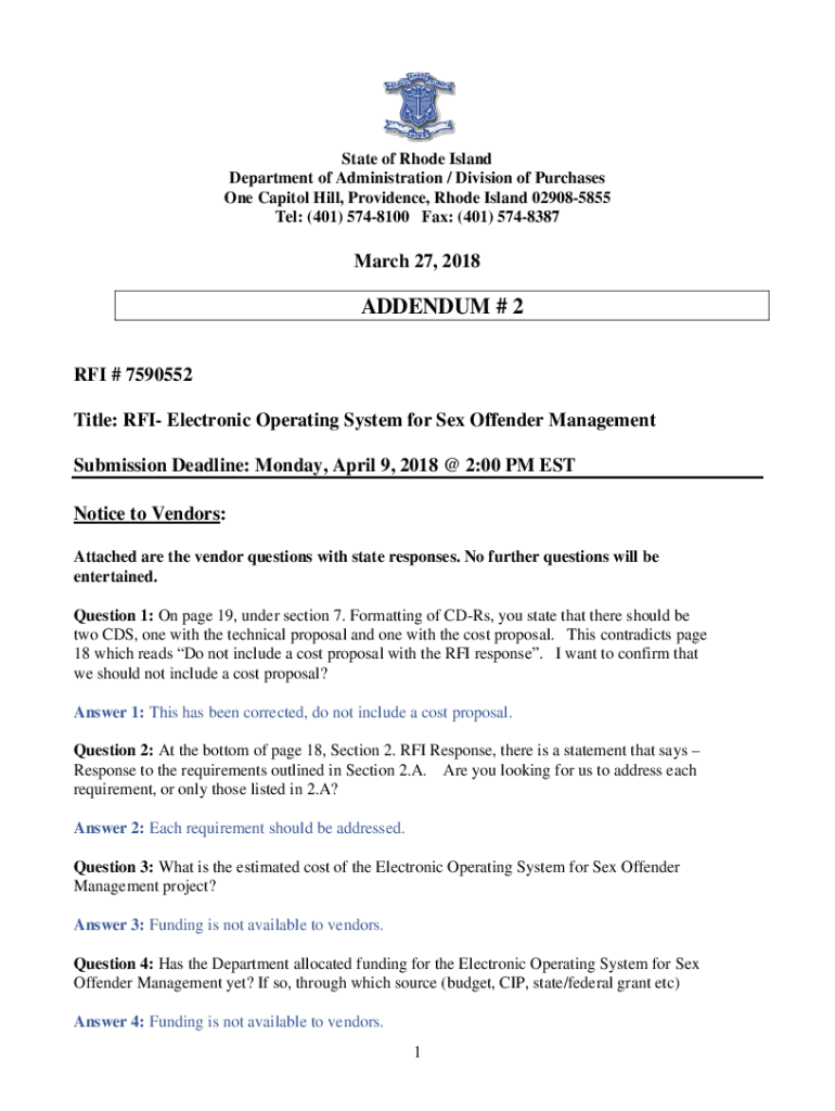 Fillable Online ADDENDUM # 2 - Rhode Island Fax Email Print - pdfFiller