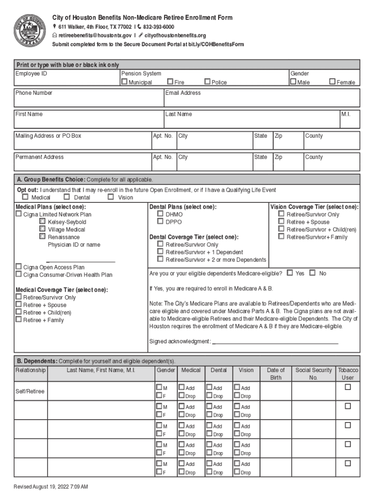 Fillable Online houstontx.govhrbenefitsEmployee Benefits - COH Human ...