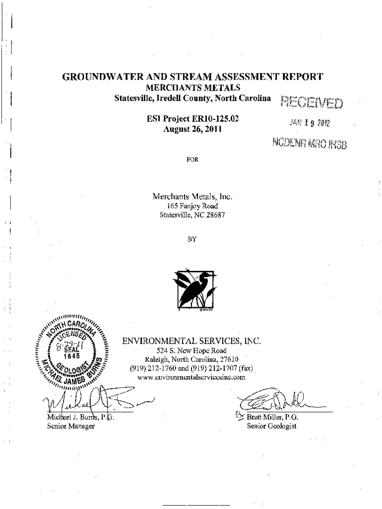 Fillable Online GROUNDWATER AND STREAM ASSESSMENT REPORT Fax Email ...