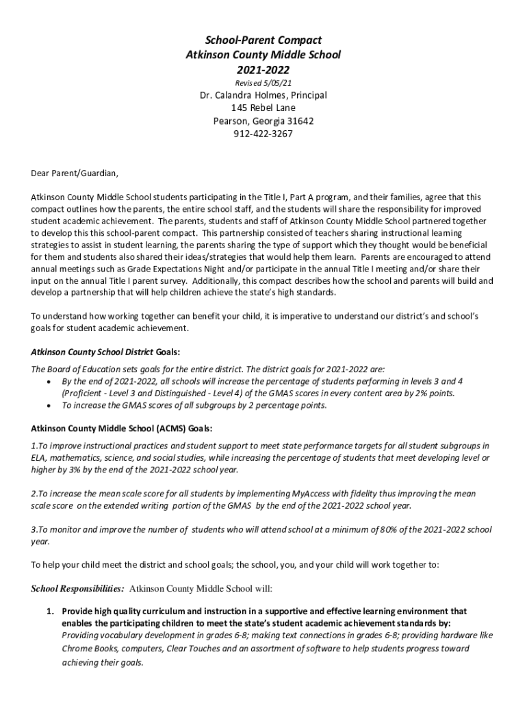 Fillable Online images pcmac School-Parent Compact Atkinson County ...