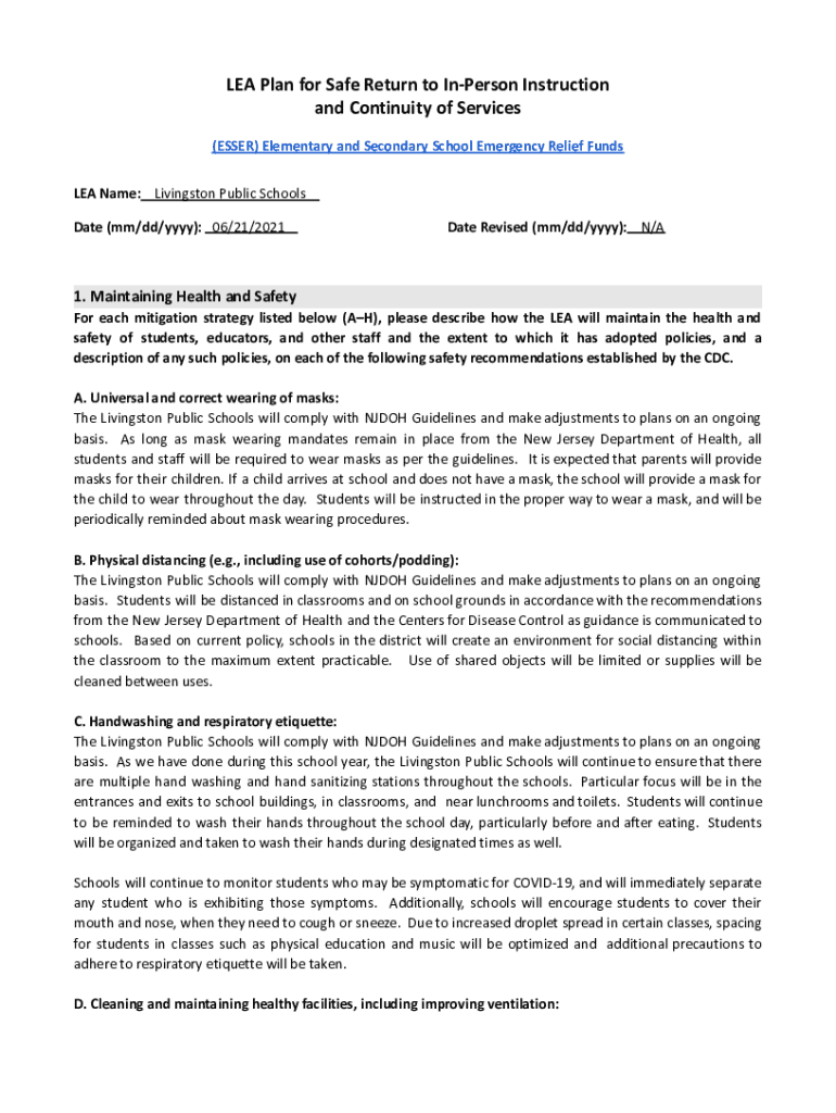Fillable Online Safe Return Form Template - Livingston Public Schools ...
