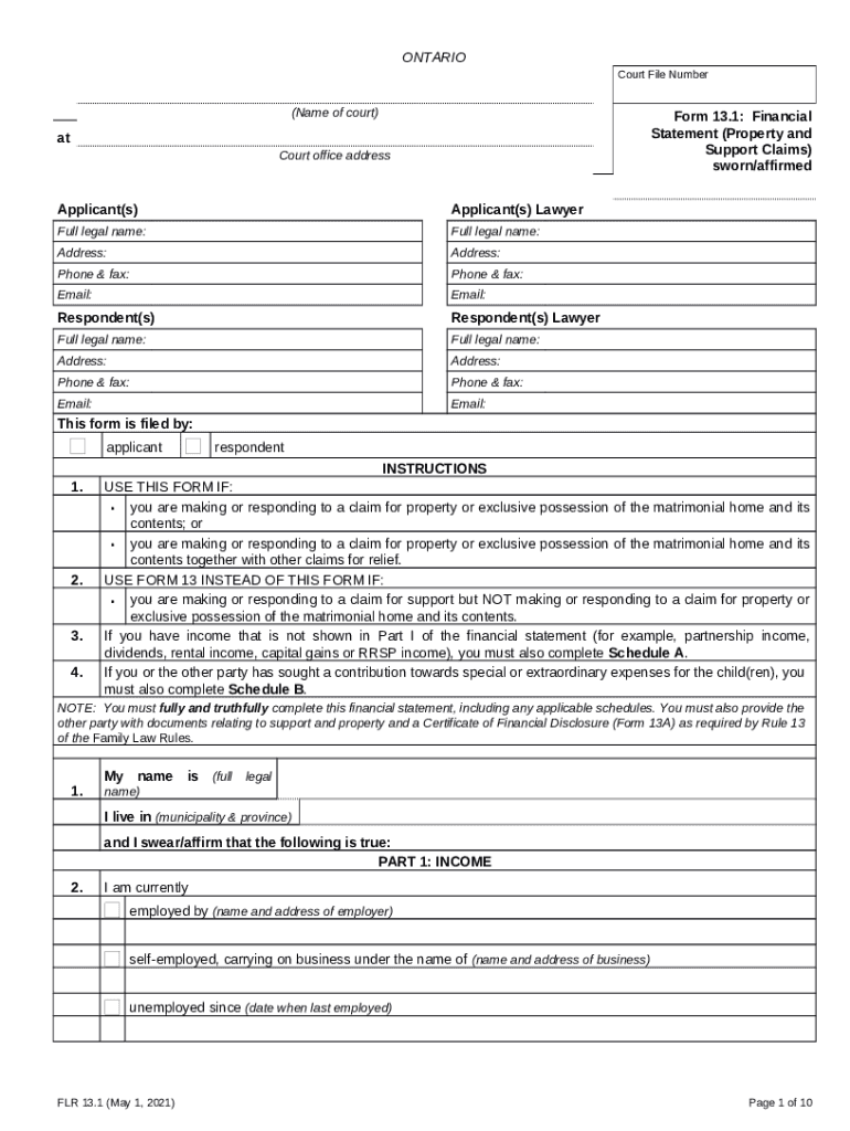13.1: Financial at Statement (Property and Support Claims) sworn ...