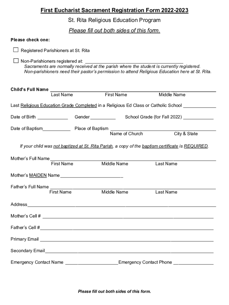 Fillable Online Religious Education Registration Form (2022-2023) St. Nicholas and St ... Fax ...