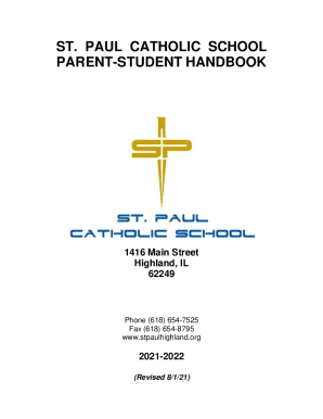 Fillable Online st. paul catholic school parent-student handbook ...