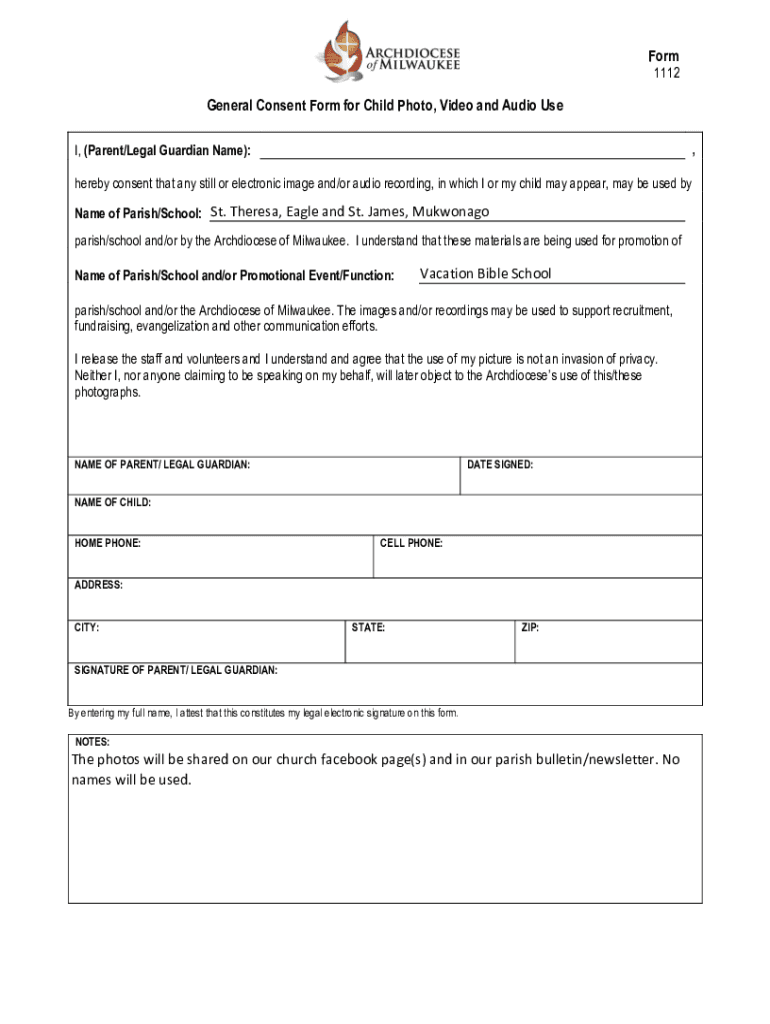 Fillable Online General Consent Form for Child Photo, Video and Audio ...