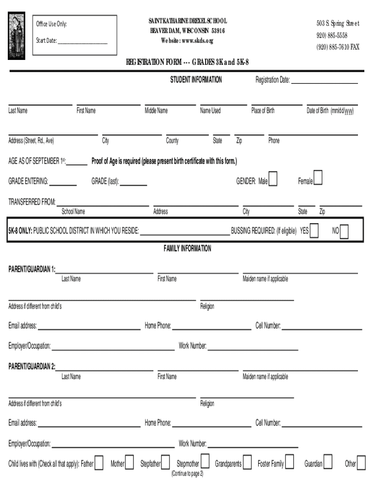 Fillable Online REGISTRATION FORM --- GRADES 3K and 5K-8 Fax Email Print - pdfFiller