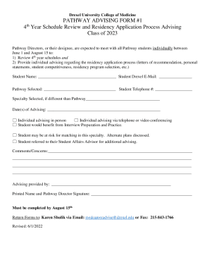 Fillable Online Drexel University College of Medicine PATHWAY ADVISING ...