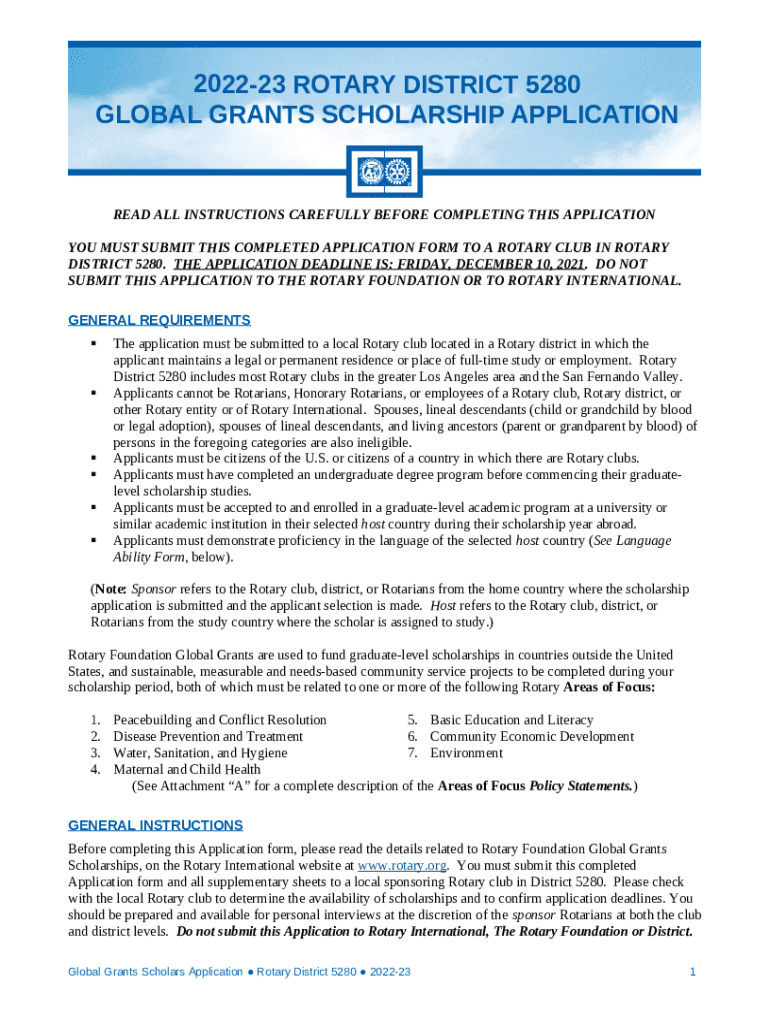 Global Grants Scholar Application - Future Vision Plan Doc Template | pdfFiller