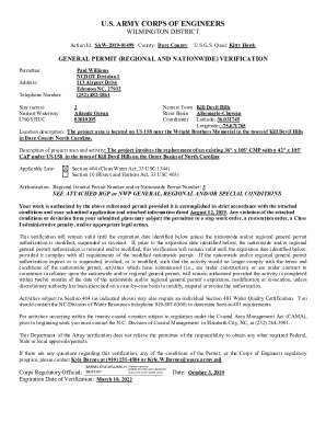 Fillable Online GENERAL PERMIT (REGIONAL AND NATIONWIDE) VERIFICATION ...