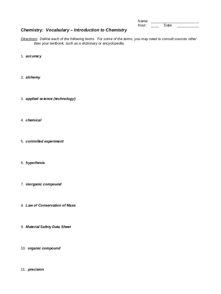Chemistry Vocabulary - Definitions of Chemistry TermsChemistry ...