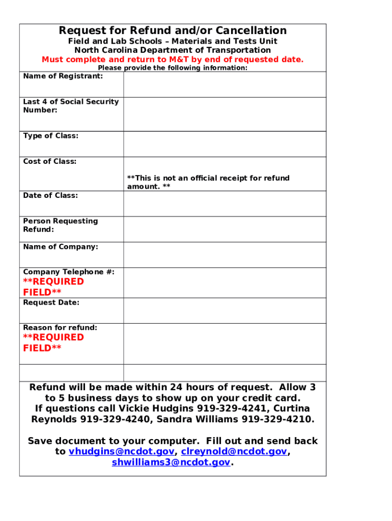 Request for Refund - connect.ncdot.gov Doc Template | pdfFiller