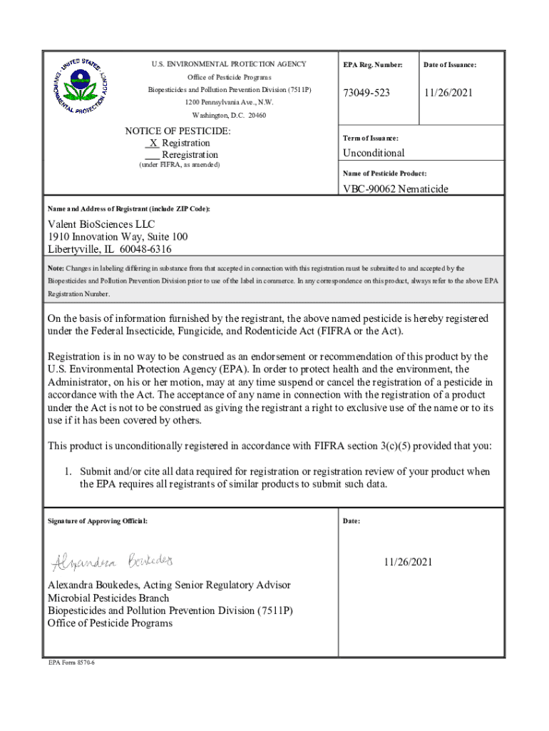Fillable Online US EPA, Pesticide Product Label, VBC-90062 Nematicide ...