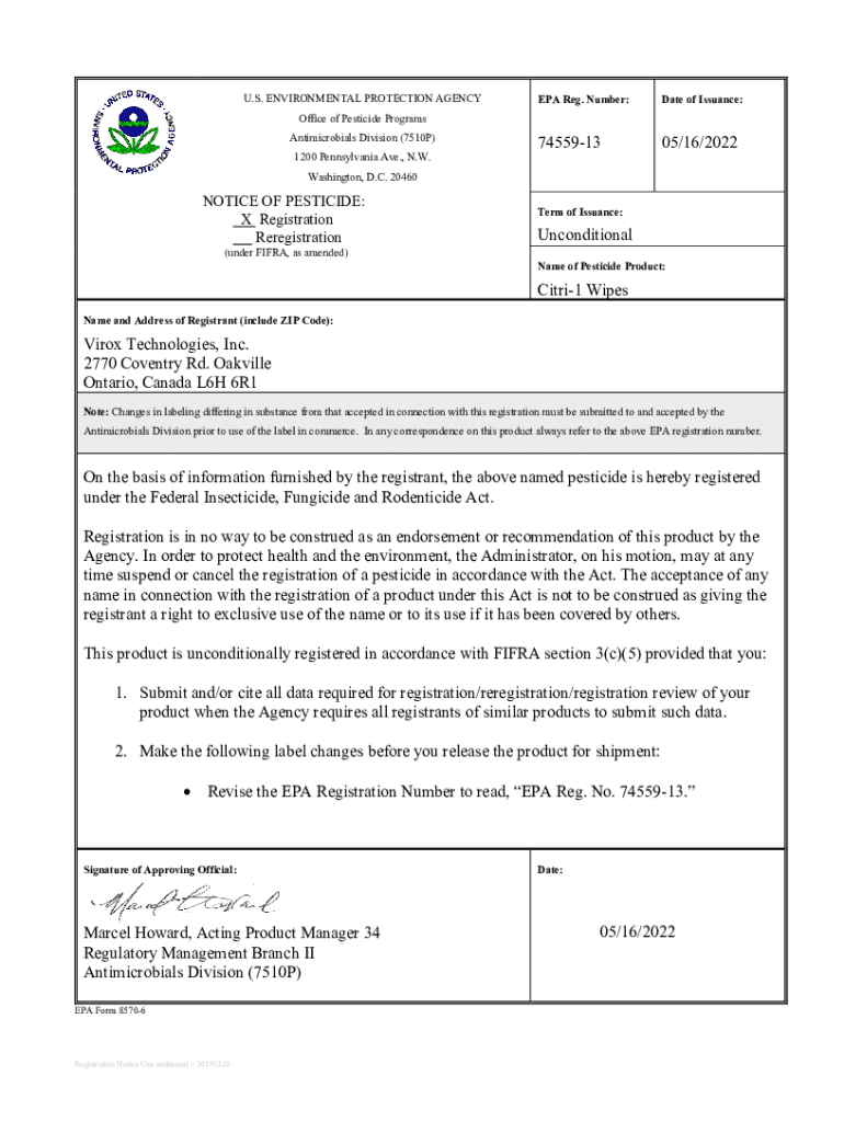 Fillable Online US EPA, Pesticide Product Label, Citri-1 Wipes,05/16 ...