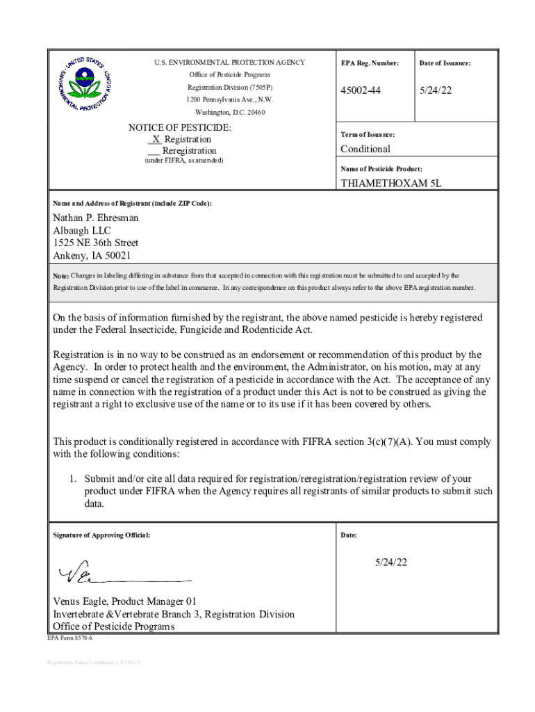 Fillable Online US EPA, Pesticide Product Label, Thiamethoxam 5L,05/24 ...