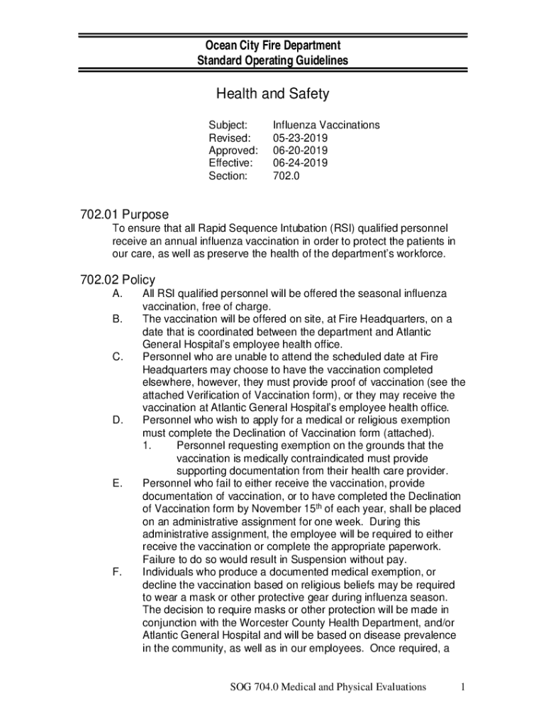 Fillable Online Ocean City Fire Department Standard Operating ...