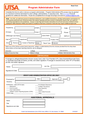 Fillable Online Program Administrator Form - University of Texas at San ...