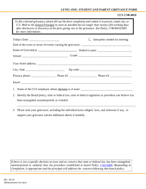 STUDENT AND PARENT GRIEVANCE PROCEDURE Doc Template | pdfFiller