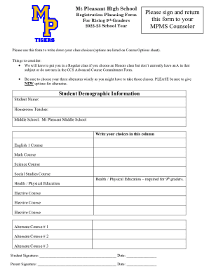 Fillable Online Rising 9th registration planning form - Cabarrus County ...