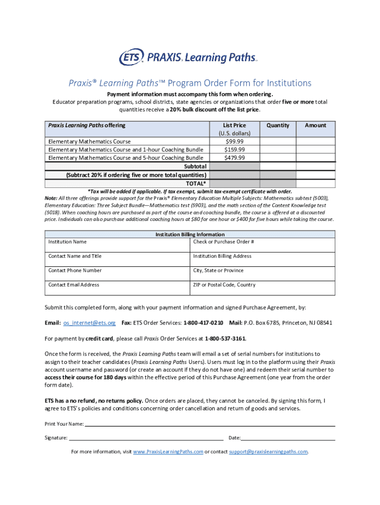 Fillable Online Praxis Learning Paths Program Order Form for ...