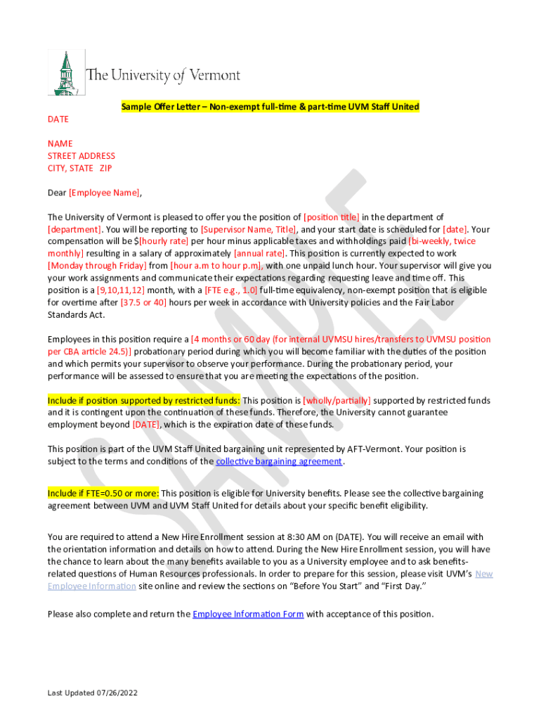 Sample Offer Letters - University of California Doc Template | pdfFiller