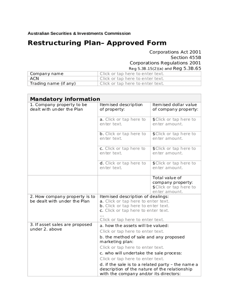 Restructuring Plan Approved - ASIC Home Doc Template | pdfFiller