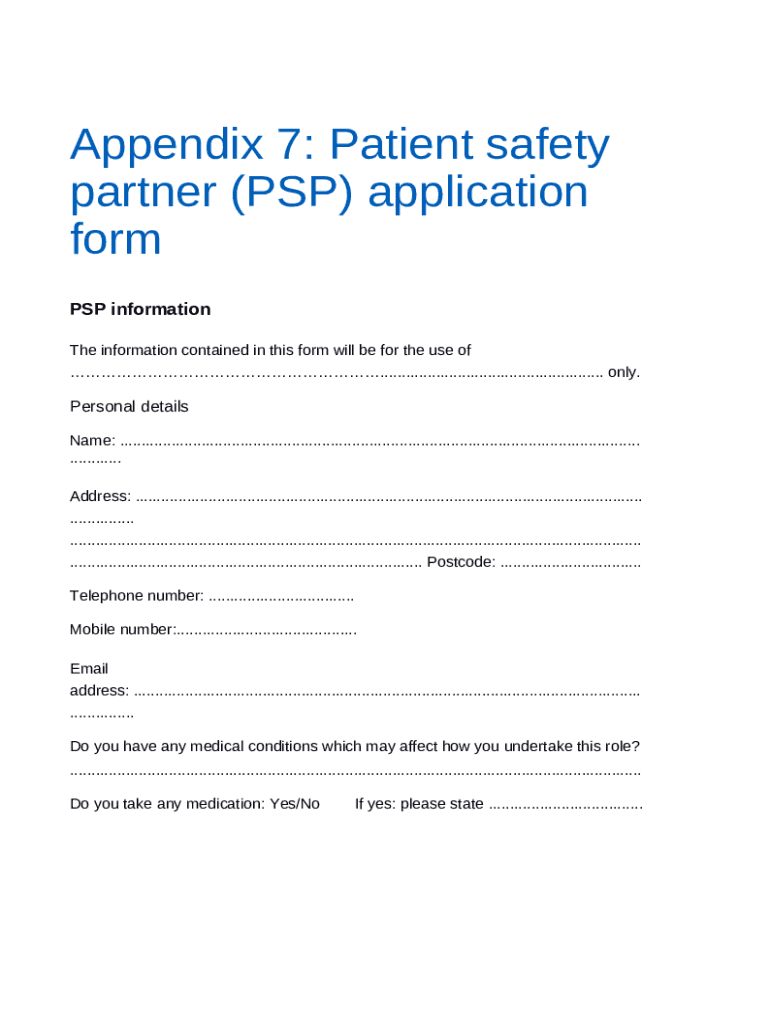 Appendix 7: Patient safety partner (PSP) application Doc Template ...