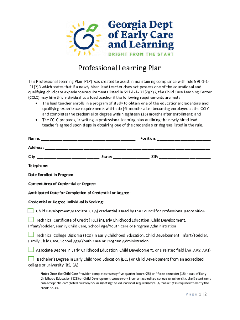 Fillable Online Professional Learning Plan- Student Teaching: PLP ...