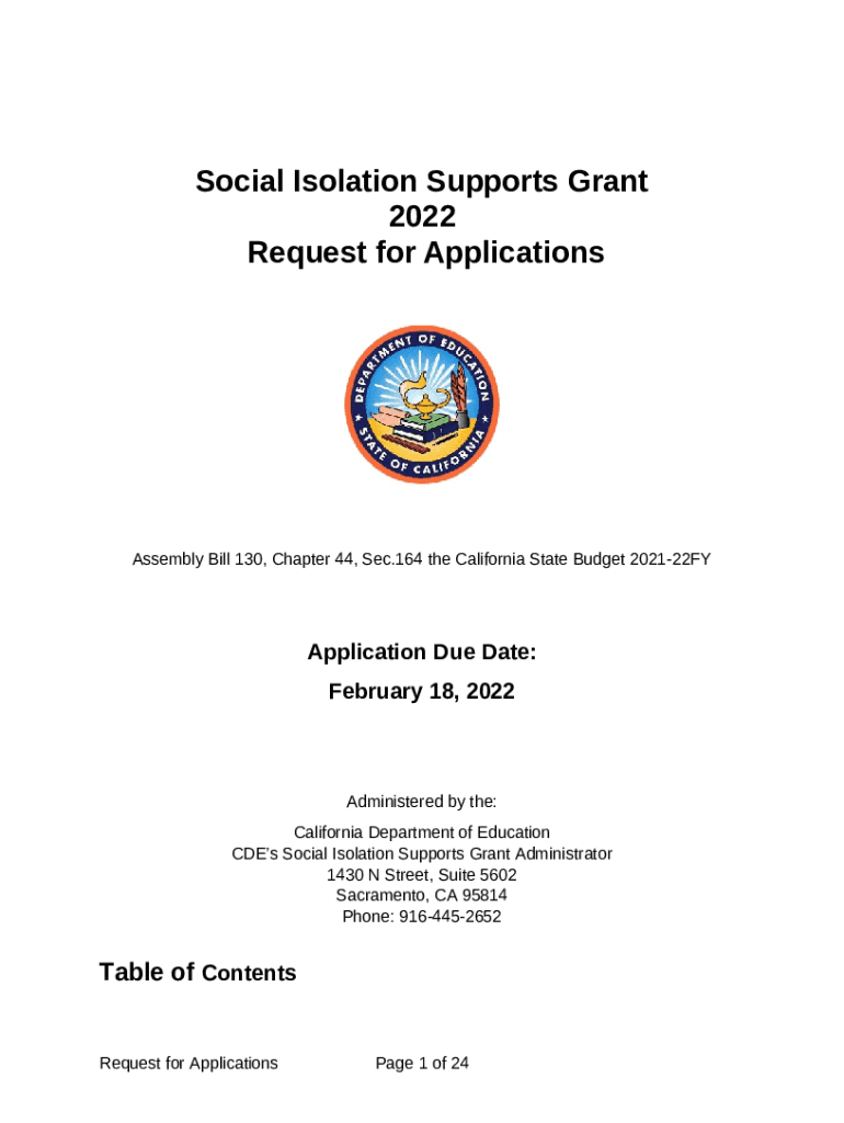 RFA. Social Isolation Supports Grant request for applications (RFA ...