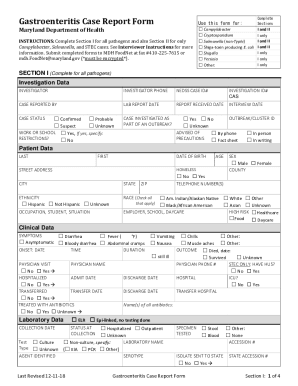 Fillable Online Gastroenteritis Case Report Form Complete - Maryland ...