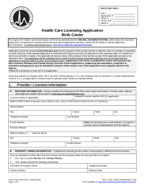 Health Care Licensing Application Birth Center - Florida Doc Template ...