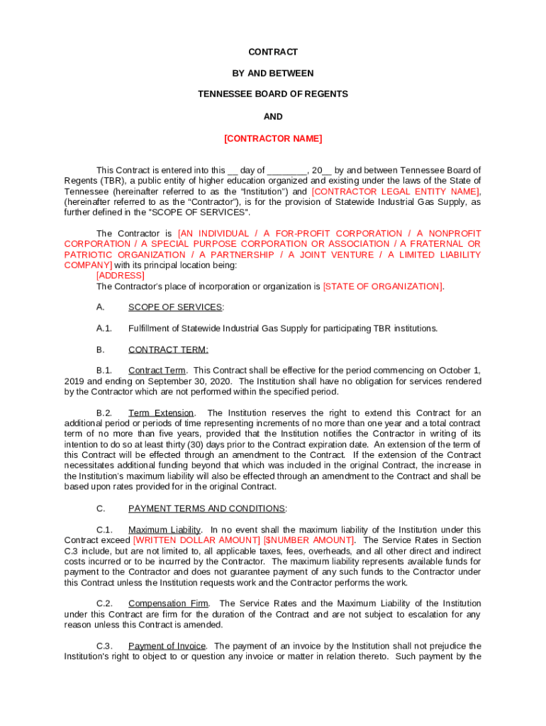 This Contract is entered into this day of , 20 by and between Tennessee ...
