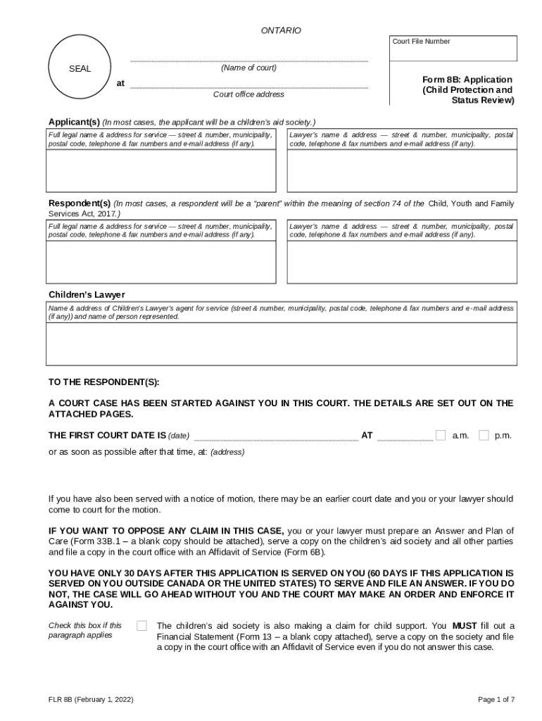 8B.2: Application (General) (Child and ... - Ontario Court s ...