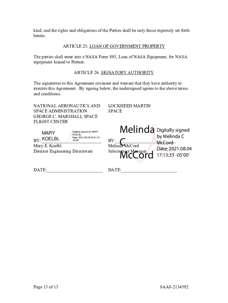 Fillable Online Fillable Online www.nasa.govsaadomesticREIMBURSABLE SPACE ACT UMBRELLA ... Fax ...