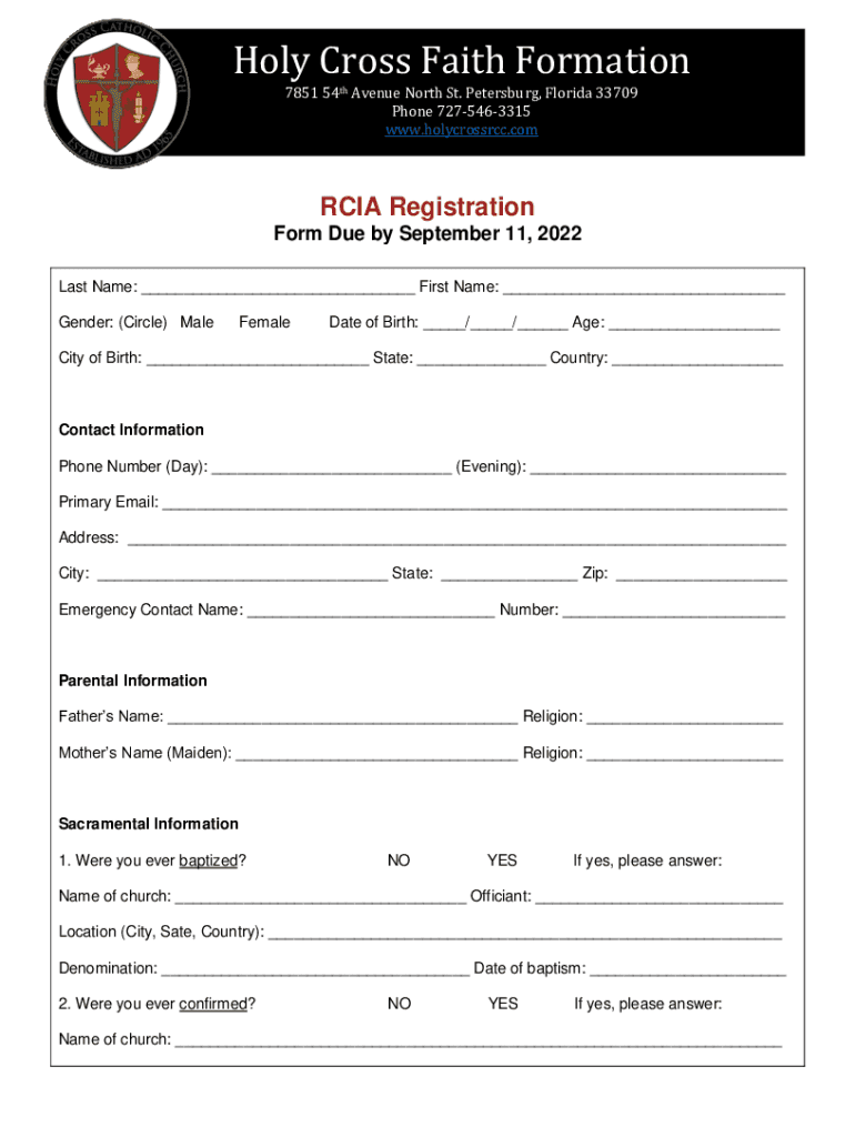 Fillable Online RCIA Registration - Holy Cross Faith Formation Fax ...
