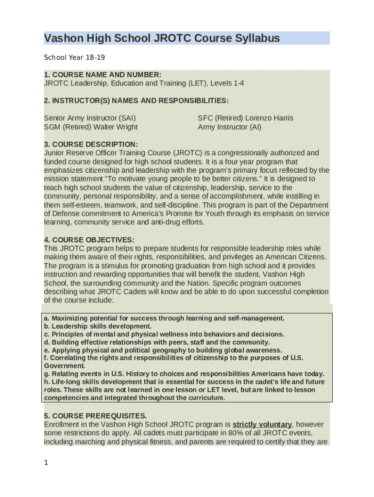 DEPARTMENT OF THE ARMY Headquarters, US Army Junior ROTC Department ...