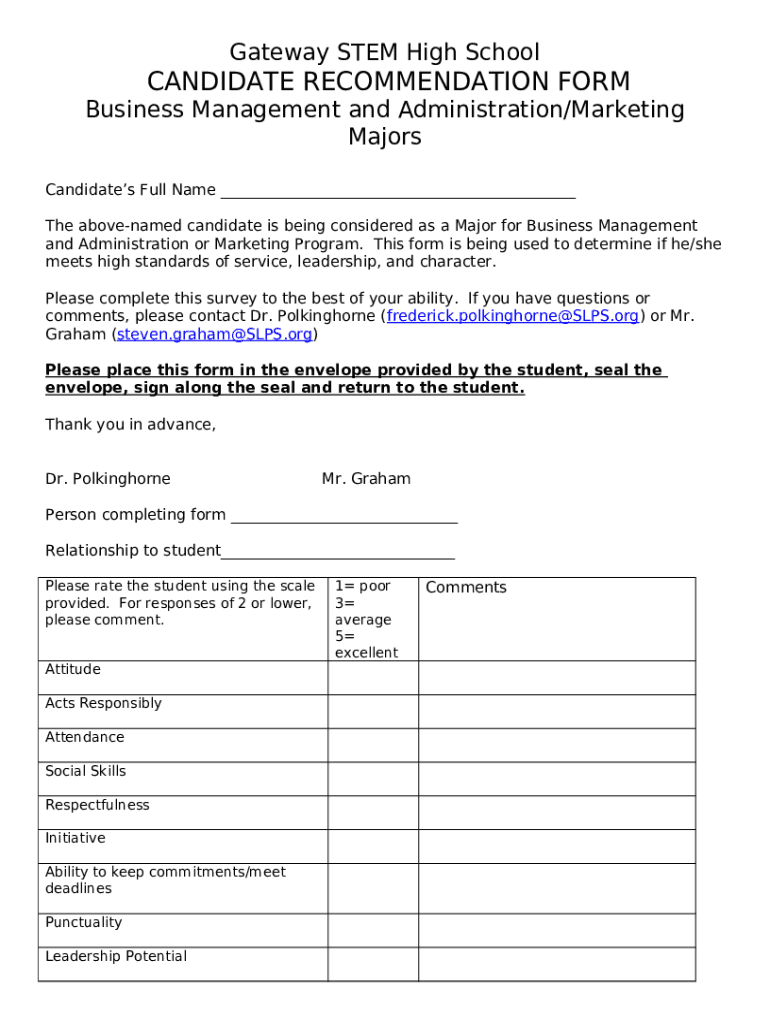 TEACHER RECOMMENDATION - St. Louis Public Schools Doc Template | pdfFiller