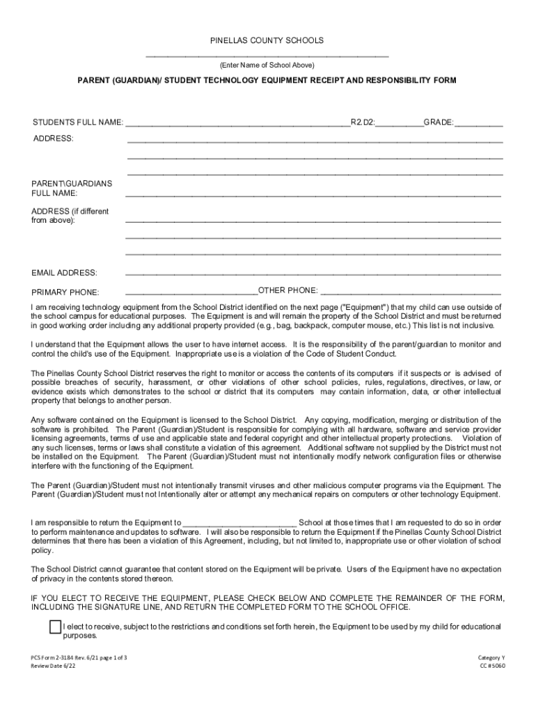 Fillable Online PCS Form 2-3184(original) - Pinellas County Schools Fax ...